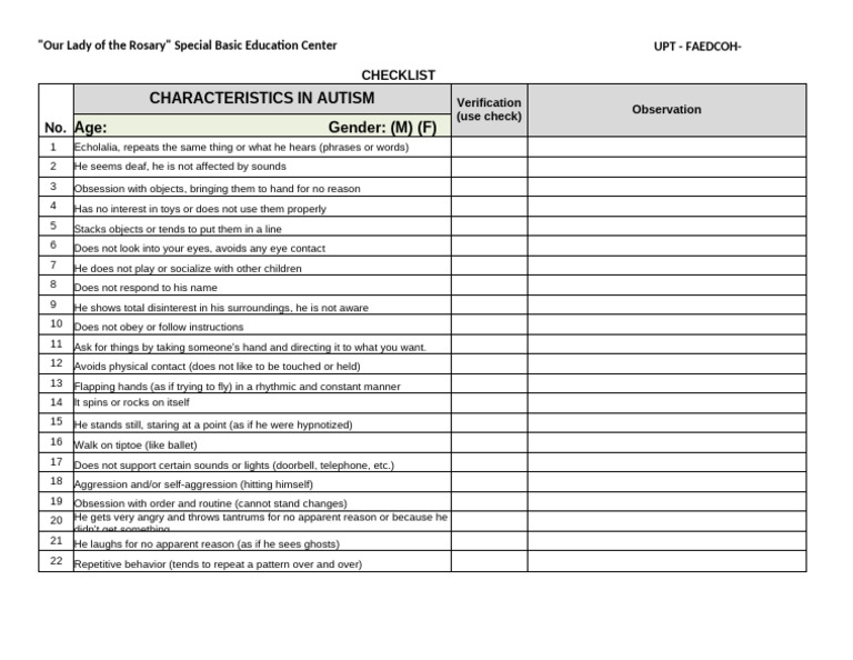 Autism Checklist | PDF