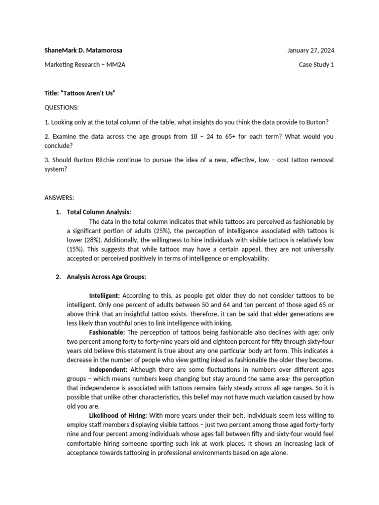 Case Study 1 | PDF | Tattoo | Psychology