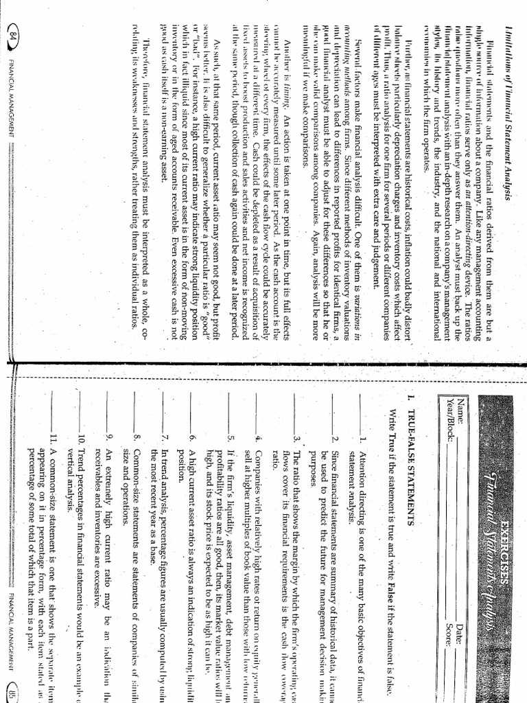 Problems Fin Statement Analysis | PDF