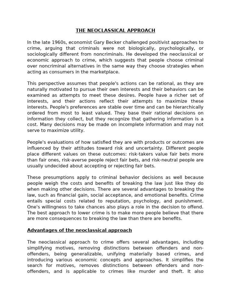 Neoclassical Criminology Explained | PDF | Crimes | Crime & Violence