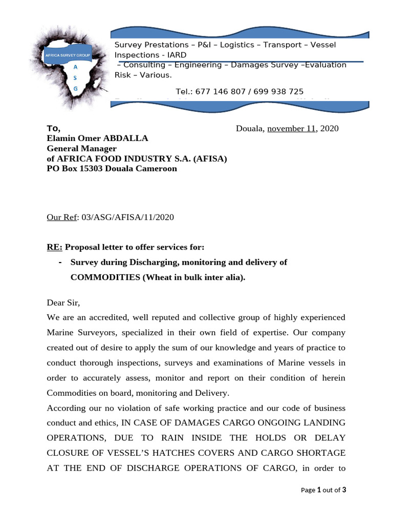 AFISA Proposal for Marine Survey Services | PDF | Cargo