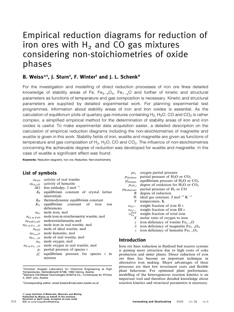 Empirical Reduction Diagrams for the Reduction of Iron Ores With H2 and ...