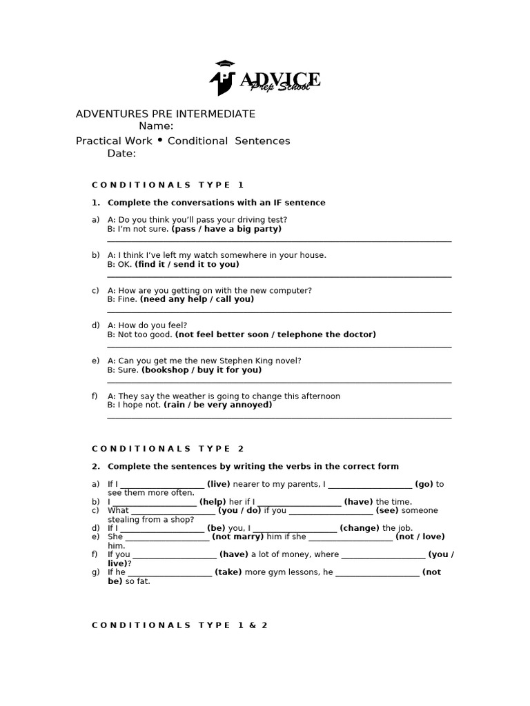 Conditional Sentences Practice Worksheet | PDF | Linguistics | Grammar