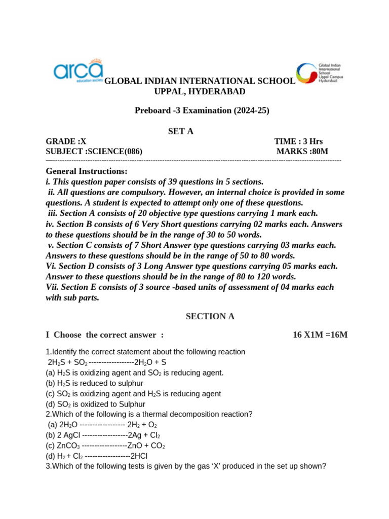 Grade X Science Preboard Exam 2024-25 | PDF | Ion | Ph