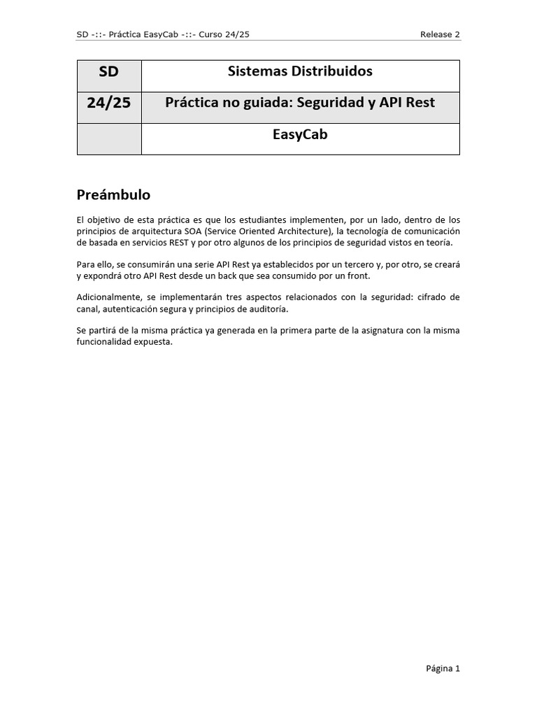 Practica SD - EasyCab - Release2 - 2024 - 2025 | PDF | Autenticación | Transport Layer Security