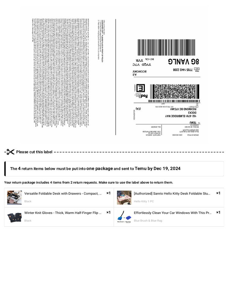 Return Instructions for Temu Items | PDF