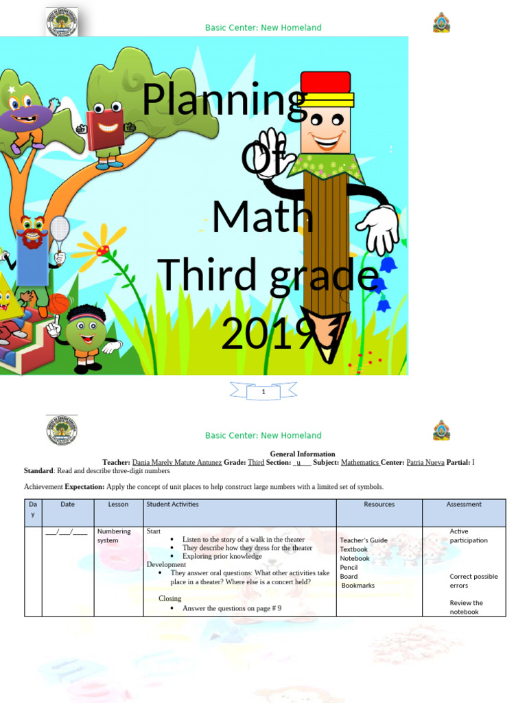 Mathematics Plans Third Grade 2019 | PDF | Subtraction