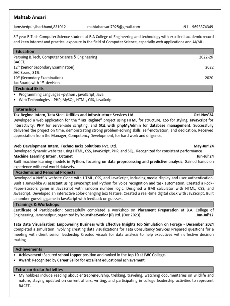 Mahtab Ansari Resume. | PDF | Java Script | Web Application