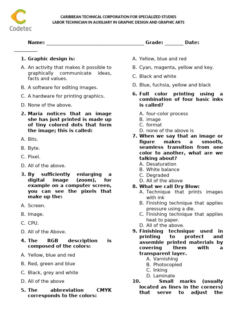 Graphic Design Fundamentals Quiz | PDF | Rgb Color Model | Image Processing