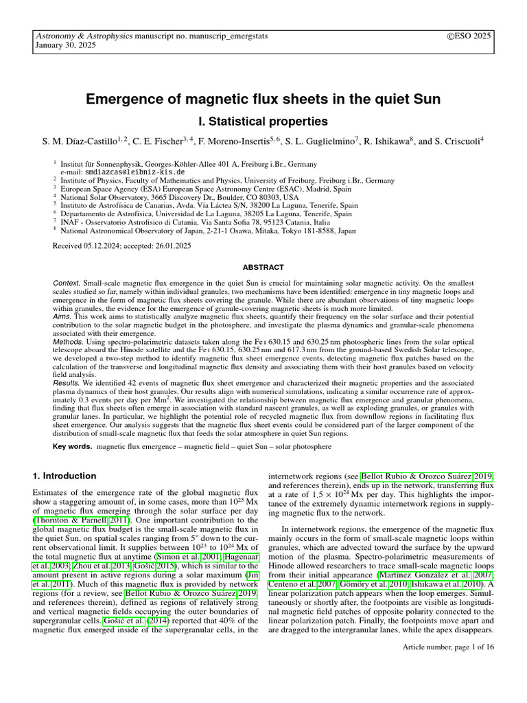 Emergence of Magnetic Flux Sheets in The Quiet Sun: I. Statistical ...
