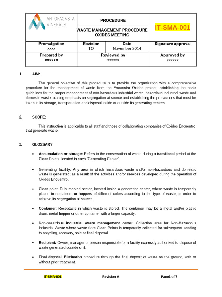 Waste Management Procedure | PDF | Waste | Waste Management