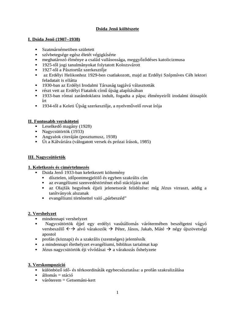 Dsida Jenő Költészete | PDF