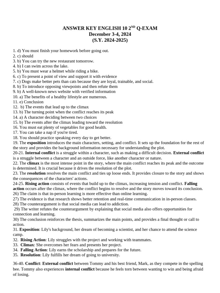 Answer Key English 10 2ND Q | PDF | Psychological Concepts | Social ...