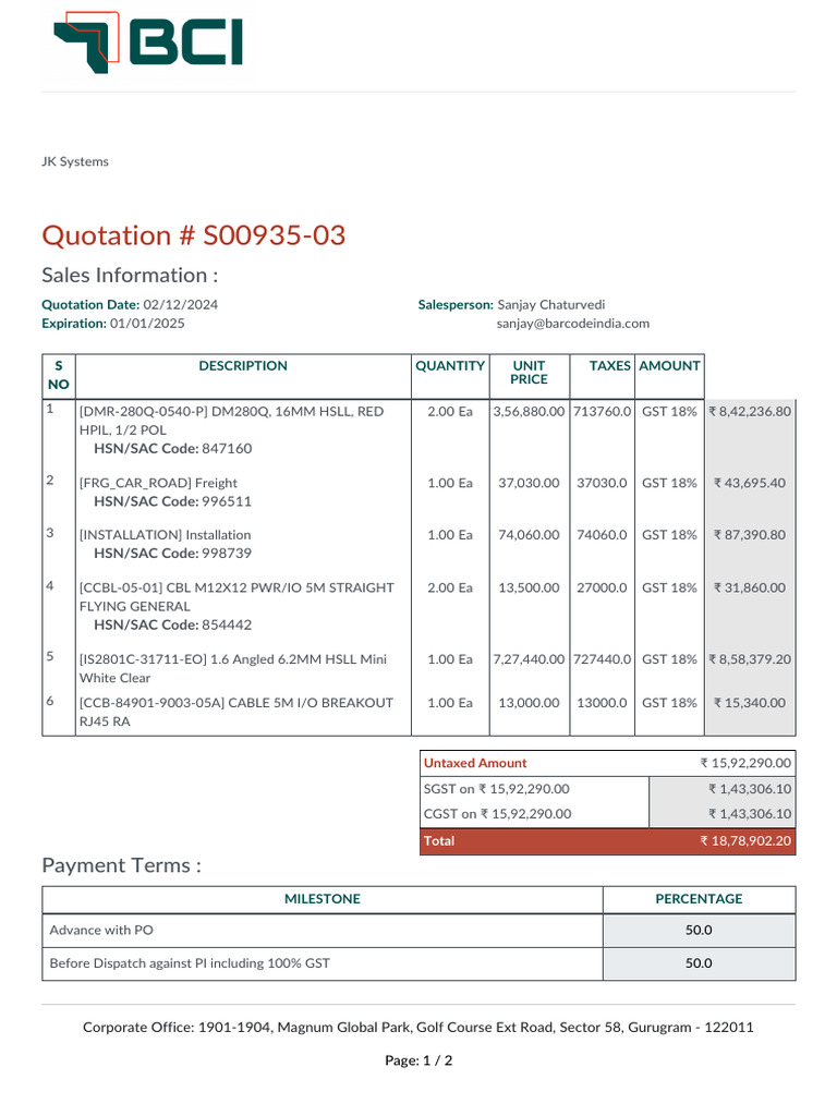Quotation - S00935-03 | PDF | Payments