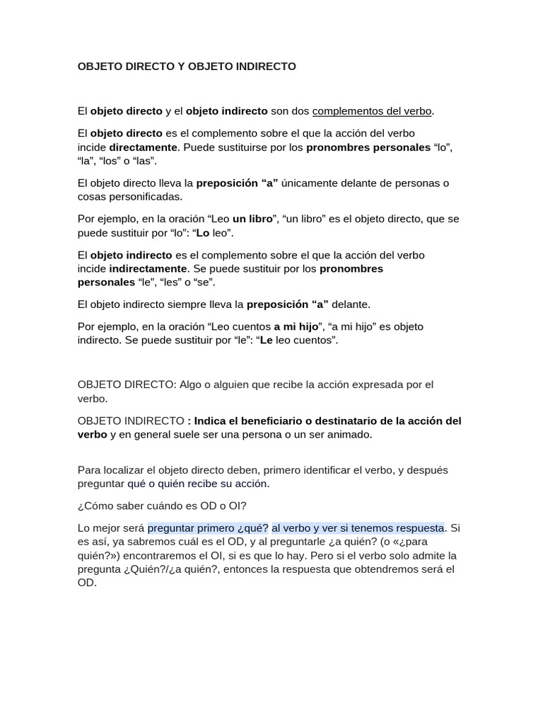 Qué es un objeto directo en oraciones | PDF
