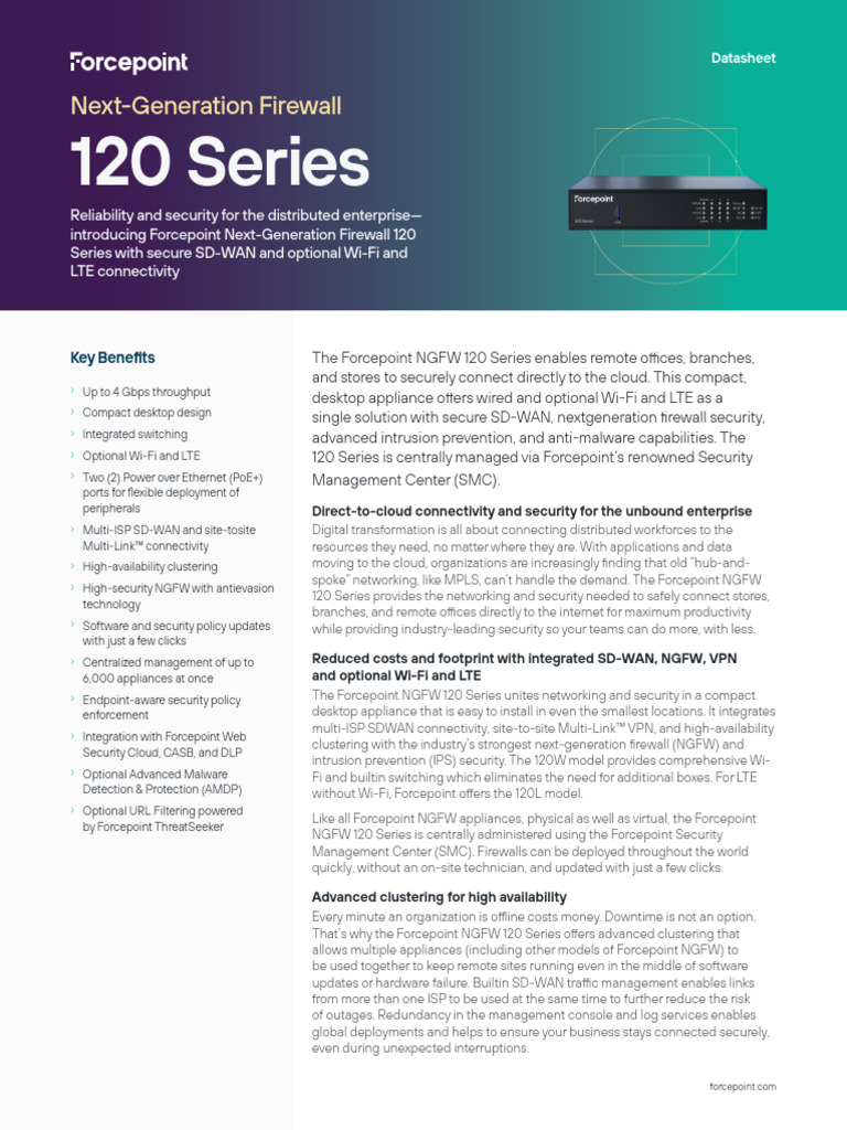 Datasheet Forcepoint NGFW 120 Series Appliance en 0 | PDF | Virtual Private Network | Wi Fi