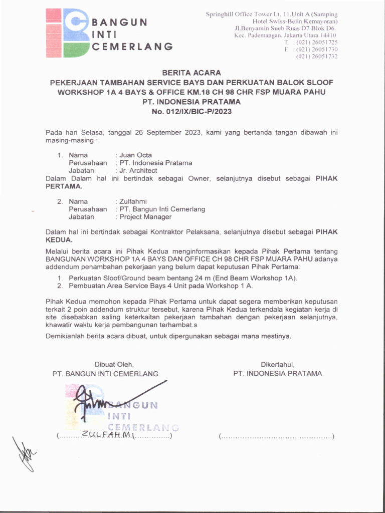 BA Addendum Sloof Dan Service Bays 1A | PDF