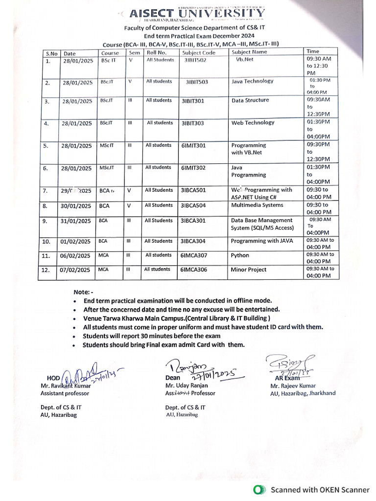 Practical Schedule Sem 3 & 5 | PDF