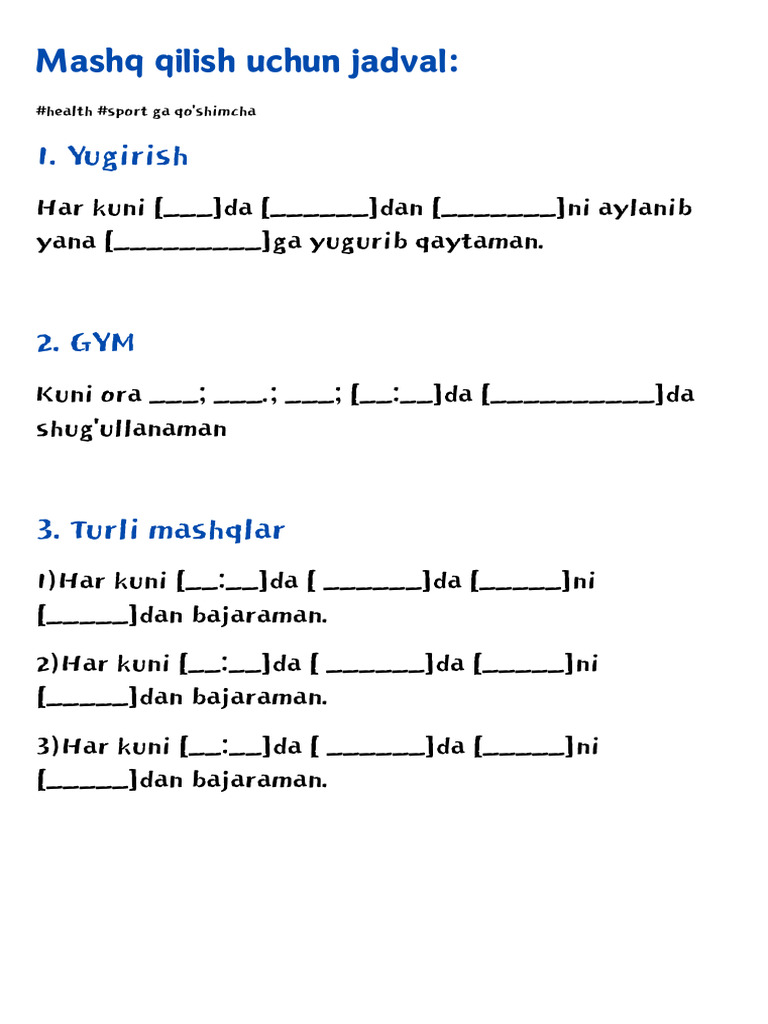 Mashq Qilish Uchun Jadval | PDF