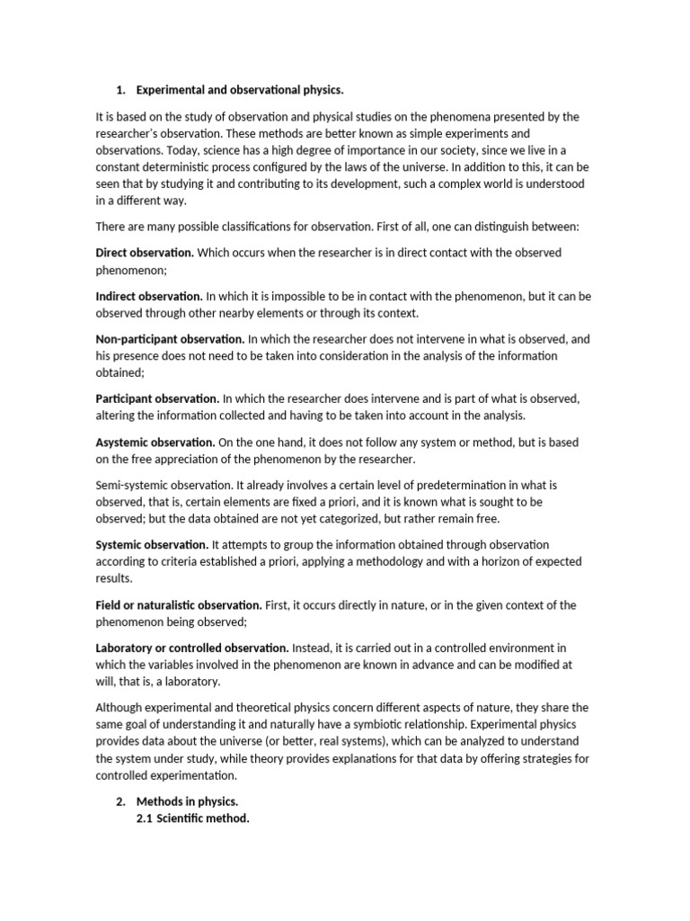 observation, experimentation, methods, and applications of physics ...