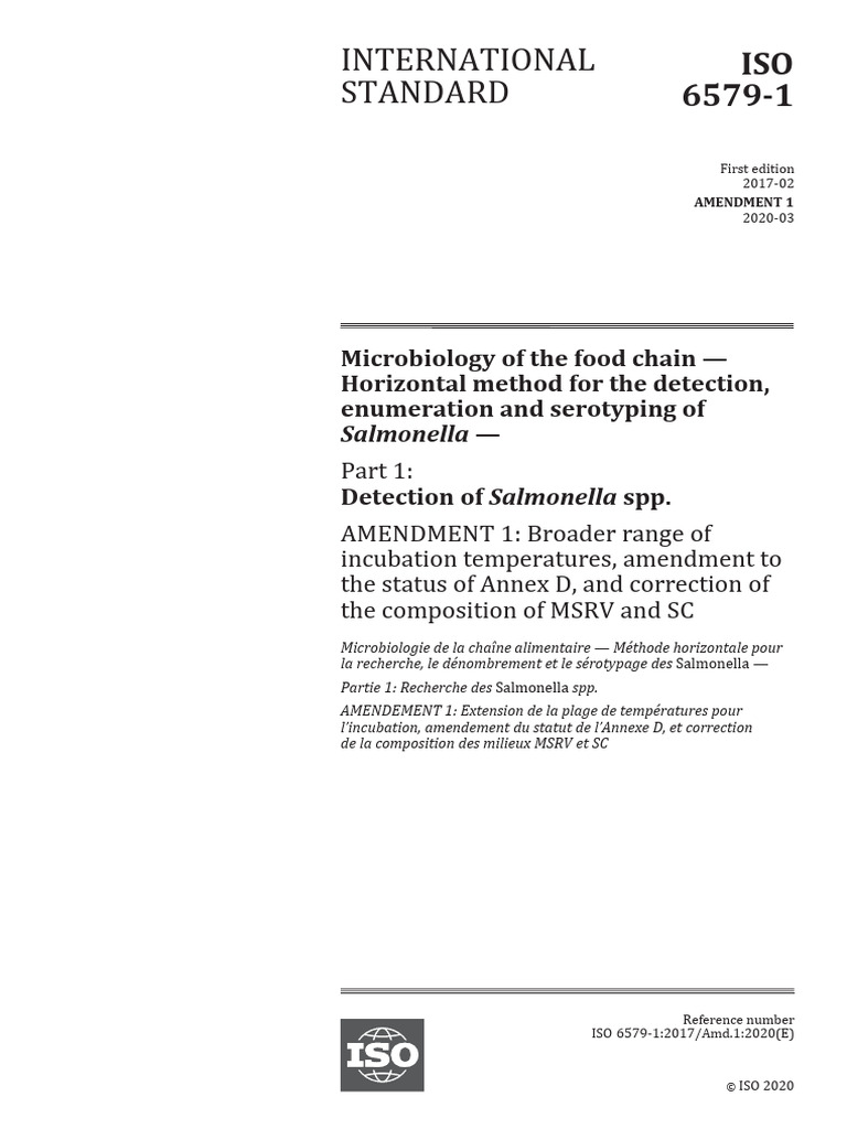 ISO 6579 - 1 - 2017 - Amd - 1 - 2020 Salmonella Spp. | PDF ...