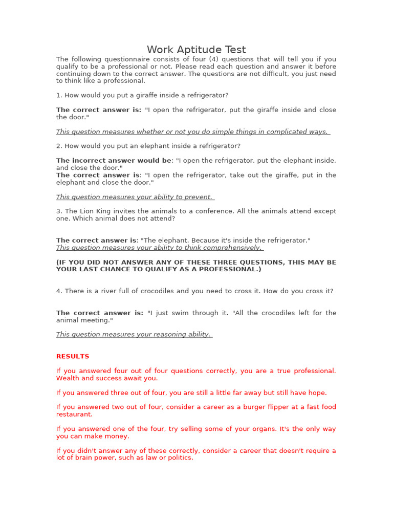 Labor Aptitude Test | PDF