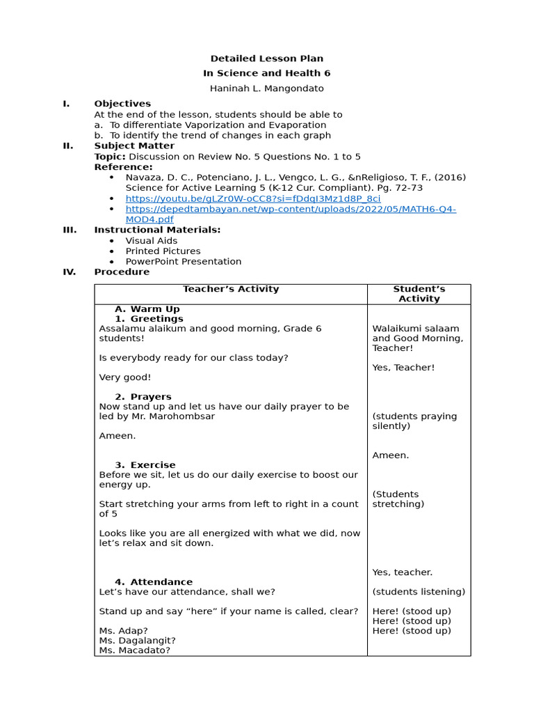 Predemo DLP science grade 6 | PDF | Evaporation | Water