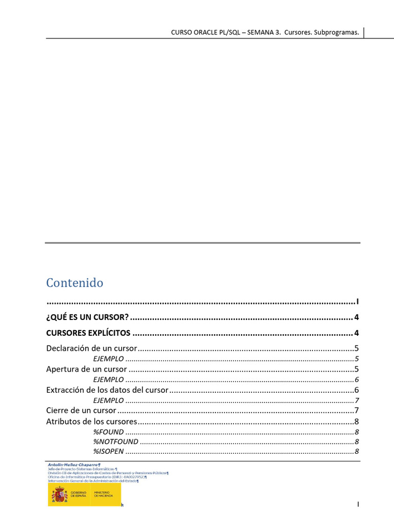 Cursores y Subprogramas en PL/SQL | PDF | Pl / Sql | SQL