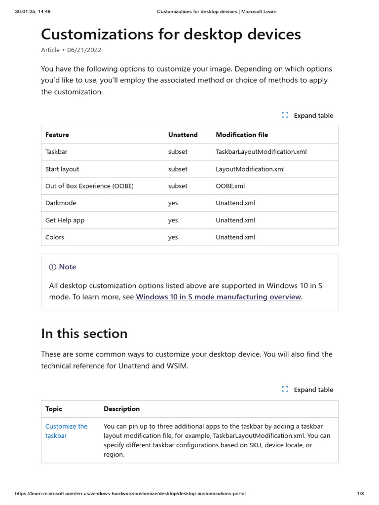 Customizations for Desktop Devices _ Microsoft Learn | PDF | Windows 10 | Microsoft Windows