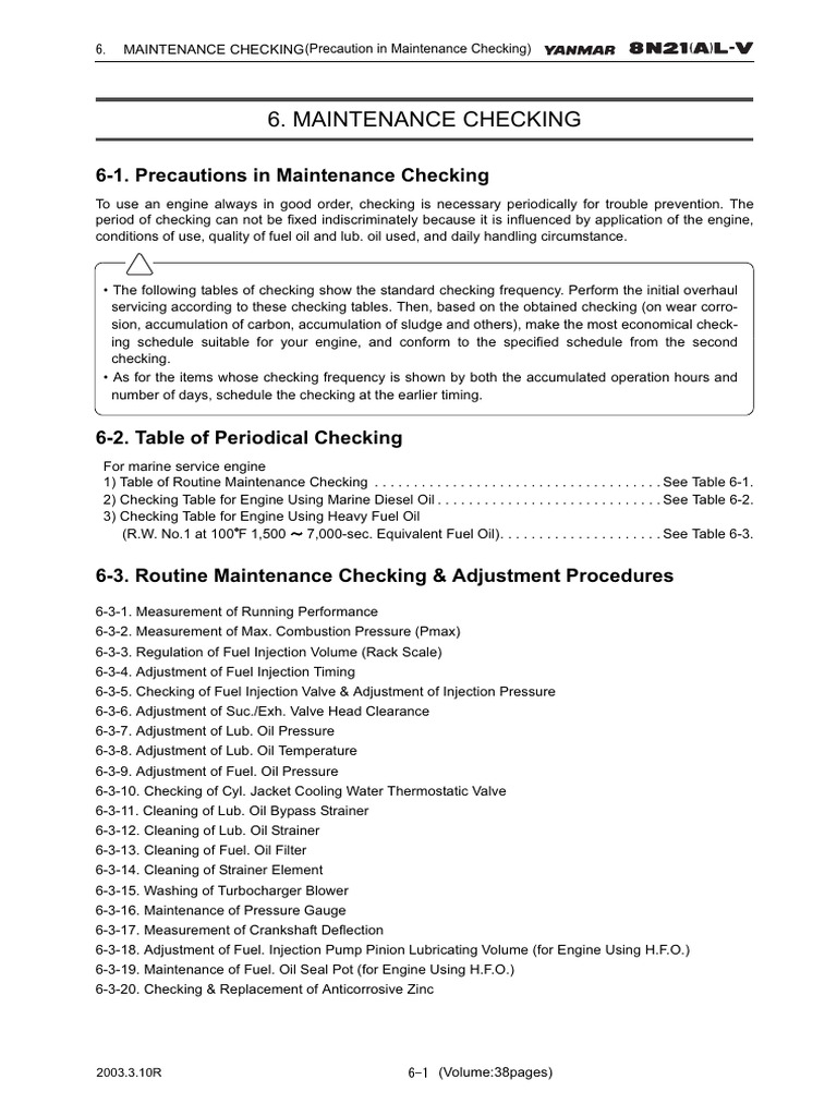 Marine Engine Maintenance Checklist | PDF | Engines | Internal ...