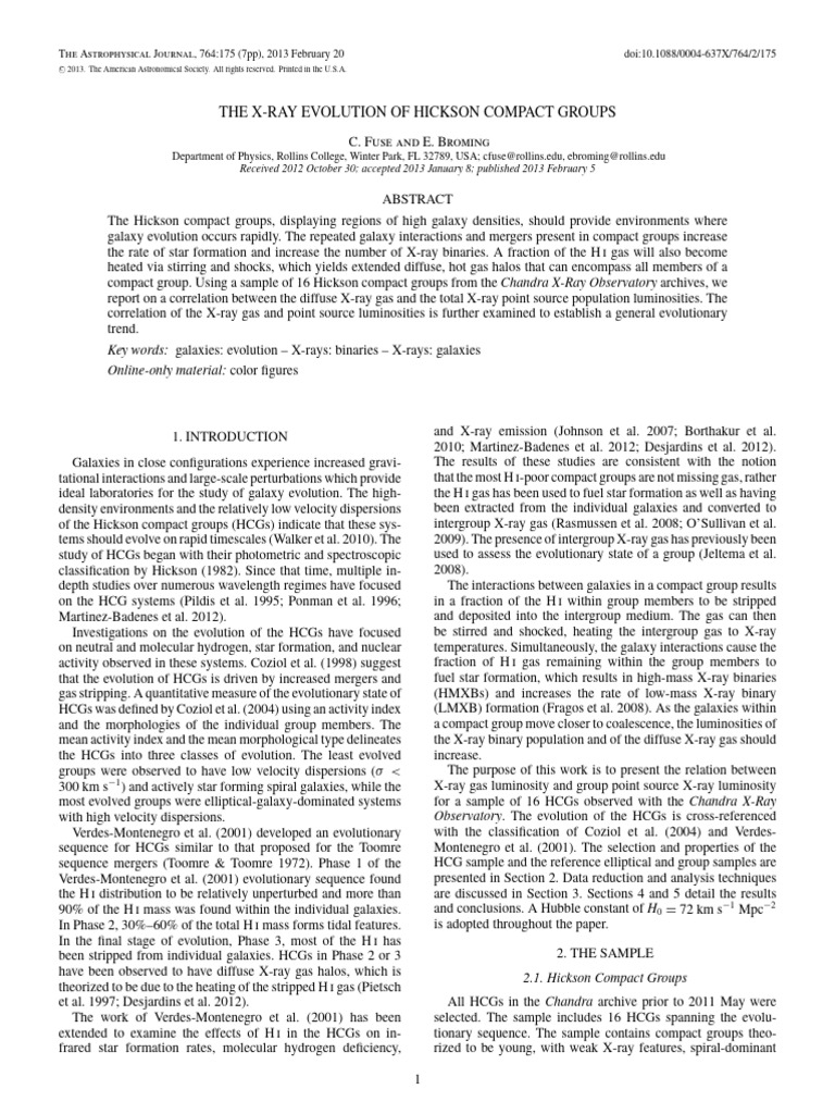 The X-Ray Evolution of Hickson Compact Groups | PDF | Galaxy | Stars