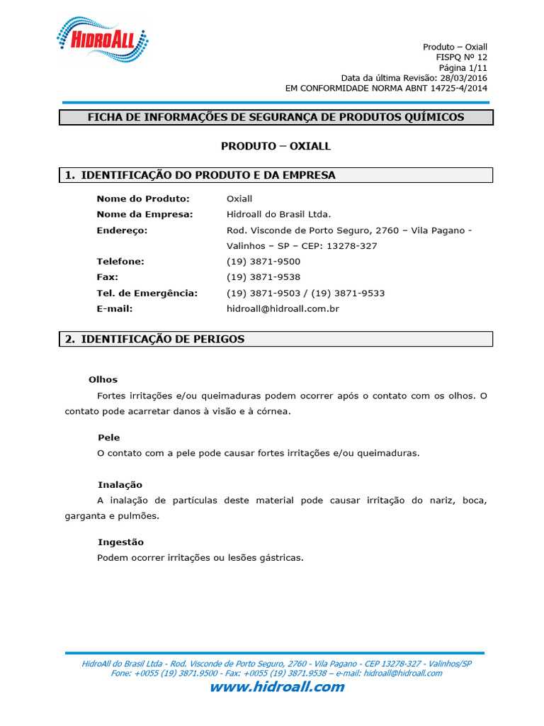 [FISPQ] Oxiall | PDF