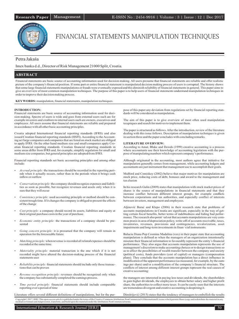 Financial Statements Manipulation Techni | PDF | Depreciation | Revenue