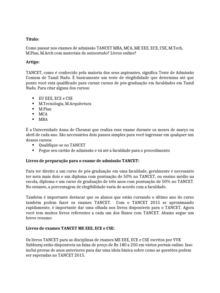 Livro Online do Exame de Acesso TANCET ME EEE, ECE, CSE | PDF ...