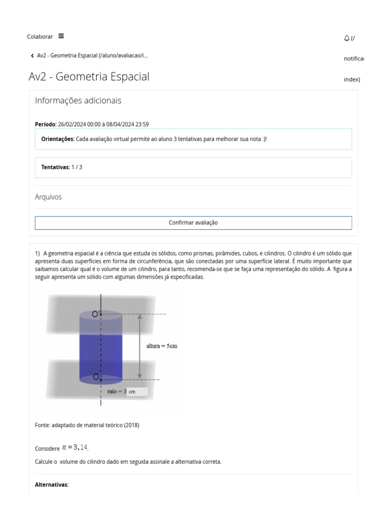 Av2 - Geometria Espacial | PDF