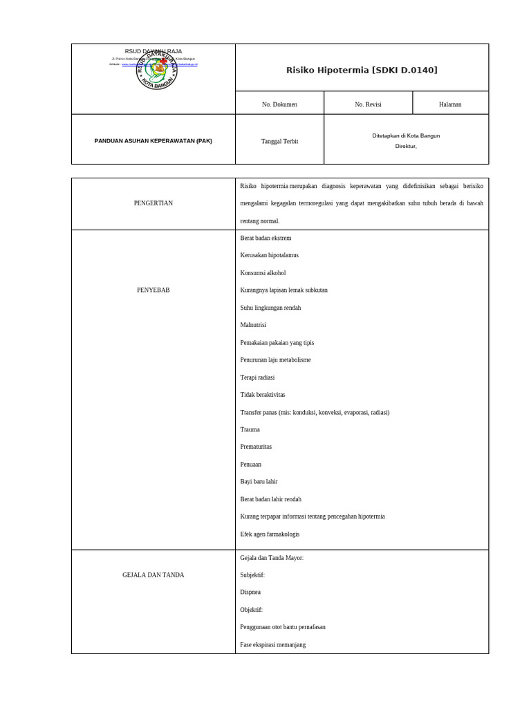 Panduan Risiko Hipotermia | PDF