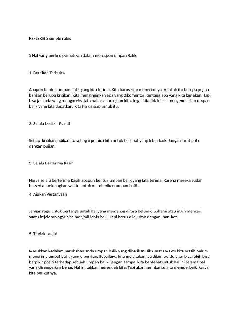 REFLEKSI 5 Simple Rules | PDF