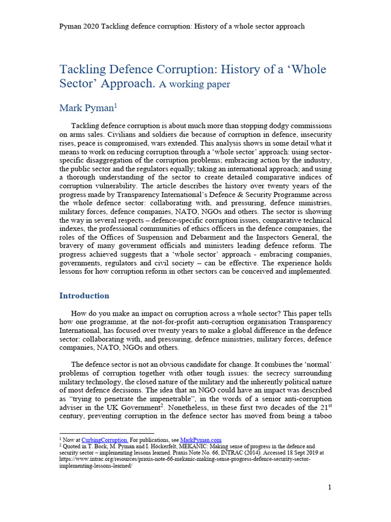 Defence Corruption: A Whole Sector Approach | PDF | Corruption | Military