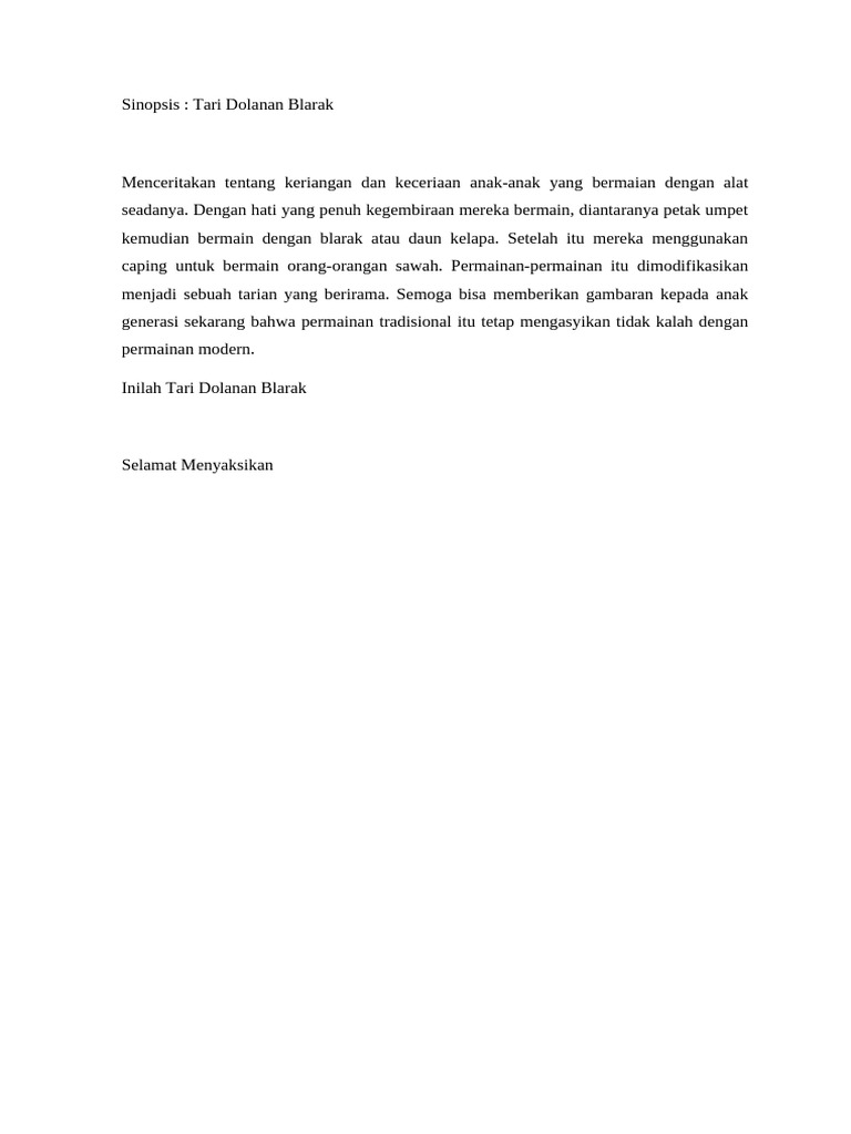 Tari Dolanan Blarak: Keceriaan Anak Tradisional | PDF