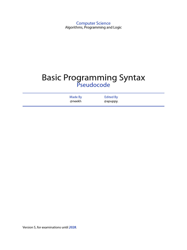 Basic Programming Syntax (Pseudocode) | PDF | Parameter (Computer ... Basic Programming Syntax (Pseudocode) | PDF | Parameter (Computer ...
