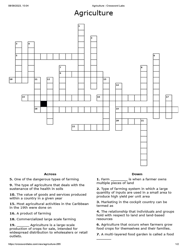 Agriculture Crossword Puzzle Guide | PDF | Agriculture | Crops