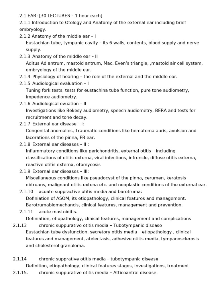 ENT Lecture Topics Description | PDF | Human Nose | Hearing Loss