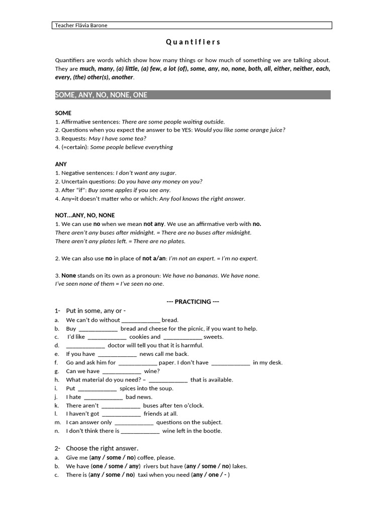 Quantifiers ADV | PDF | Plural | Noun