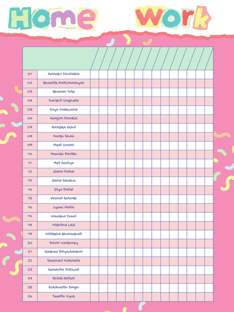 Back to School Class Attendance Document in White, Yellow, And Pink ...