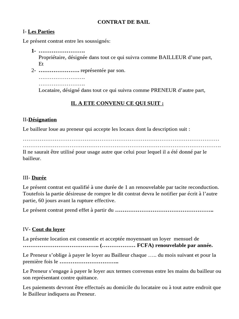 Contrat de Bail Locatif Standard | PDF | Droit privé