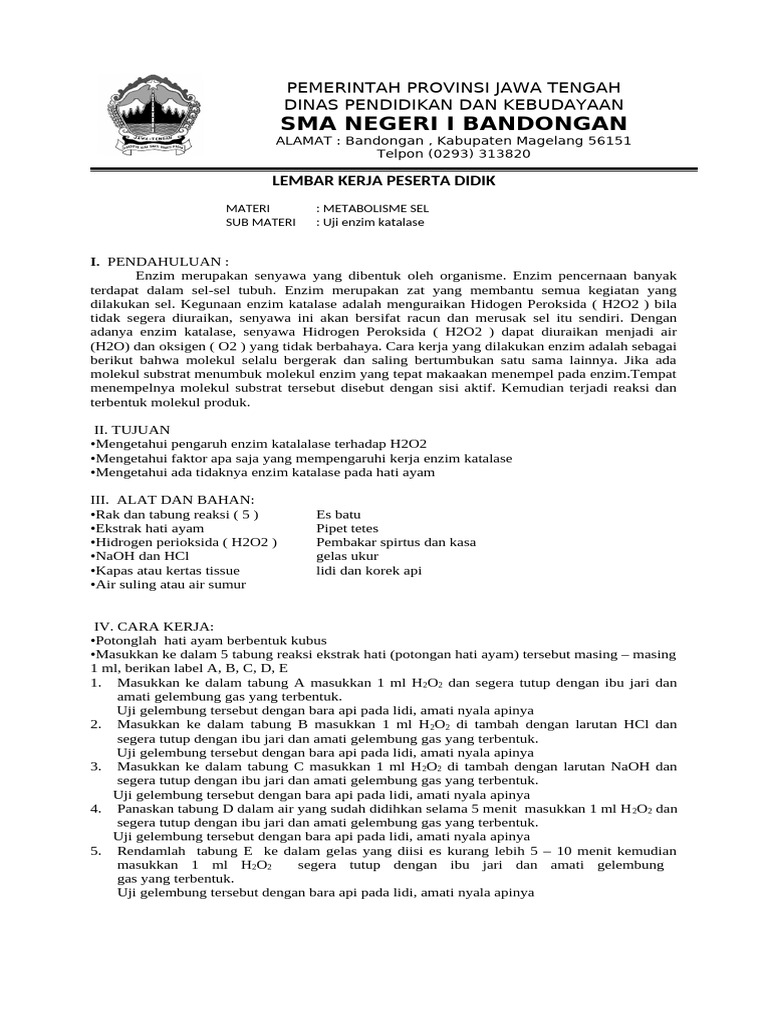 LKS - Uji - Enzim - Katalase (1) .Docx Jadi | PDF