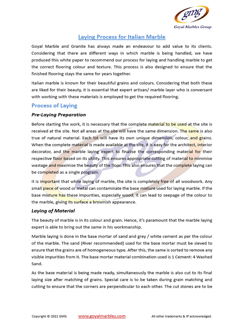 Italian Marble Laying Process Guide | PDF | Marble | Plaster