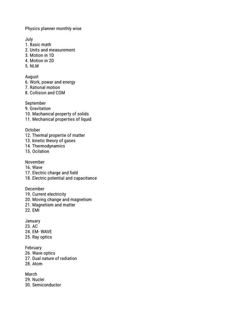 Physics Planner Monthly Wise (1) | PDF