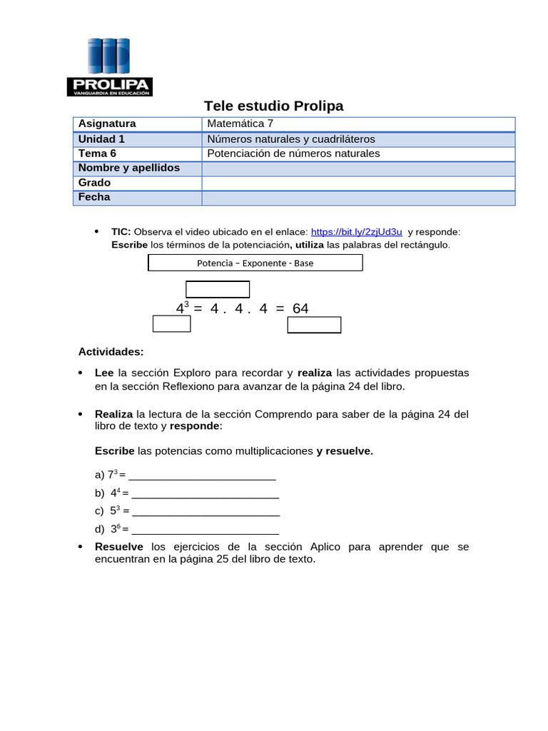 Mate7 Uni1 Tem6 Snguia | PDF | Exponenciación | Matemáticas