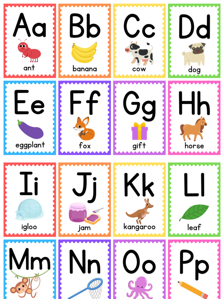 Colorful Bold Illustrative Alphabet Flashcard | PDF